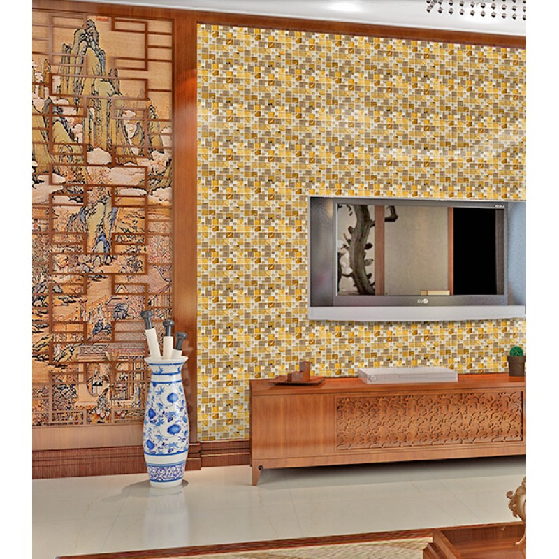 Gold 304 Stainless Steel Tile Metal Tiles Yellow Crystal Glass Mosaic